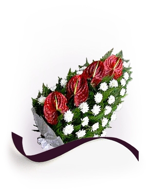 Jerba de flori din anthurium si crizanteme: comanda coroane flori online!